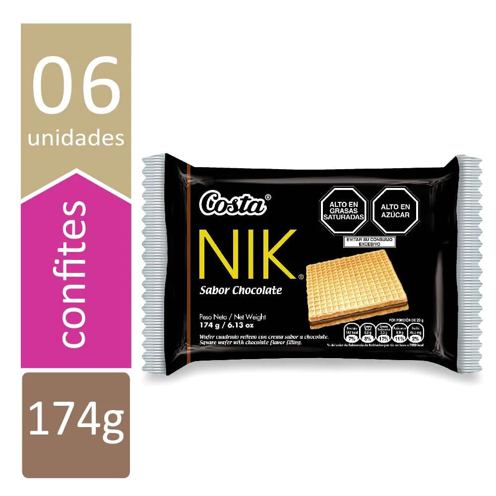 Wafers Nik Costa Chocolate Pack 6un - Metro.pe