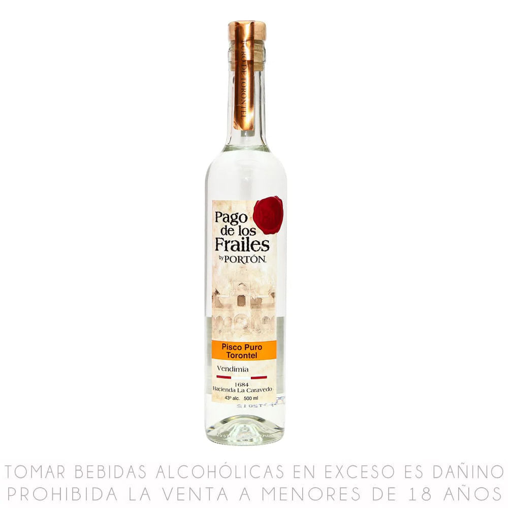 Pisco Puro Torontel Pago de Los Frailes Botella 500ml - Metro.pe