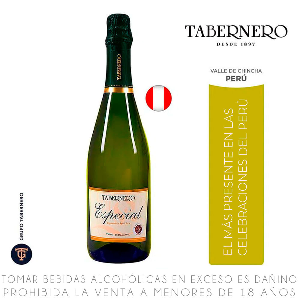 Espumante Semi Seco Tabernero Especial Botella 750ml - Metro.pe