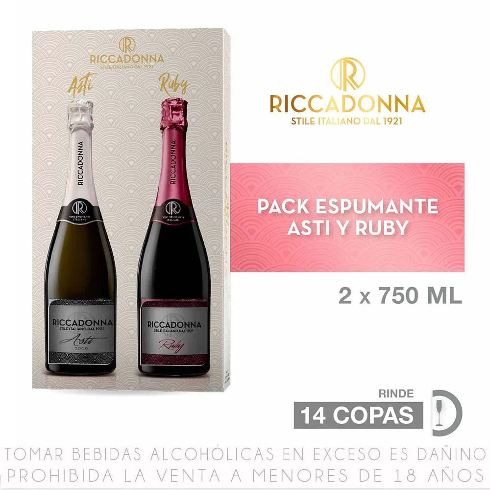 Pack Espumante Riccadonna Botella 750ml: Asti + Ruby - Metro.pe