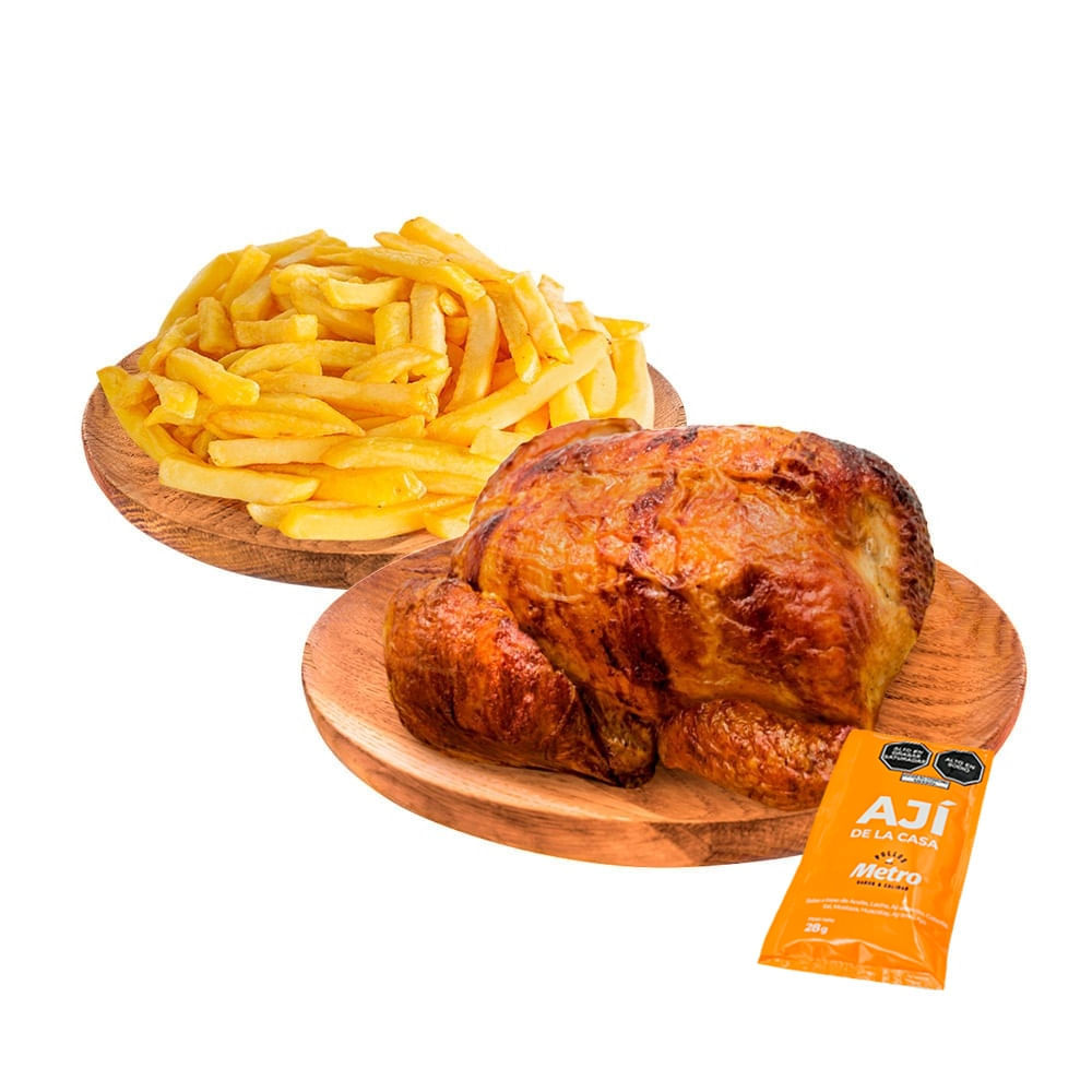 Metro Pollo Rostizado + Porci¢n de Papas fritas (400 g ) + Sachet de Aj ...