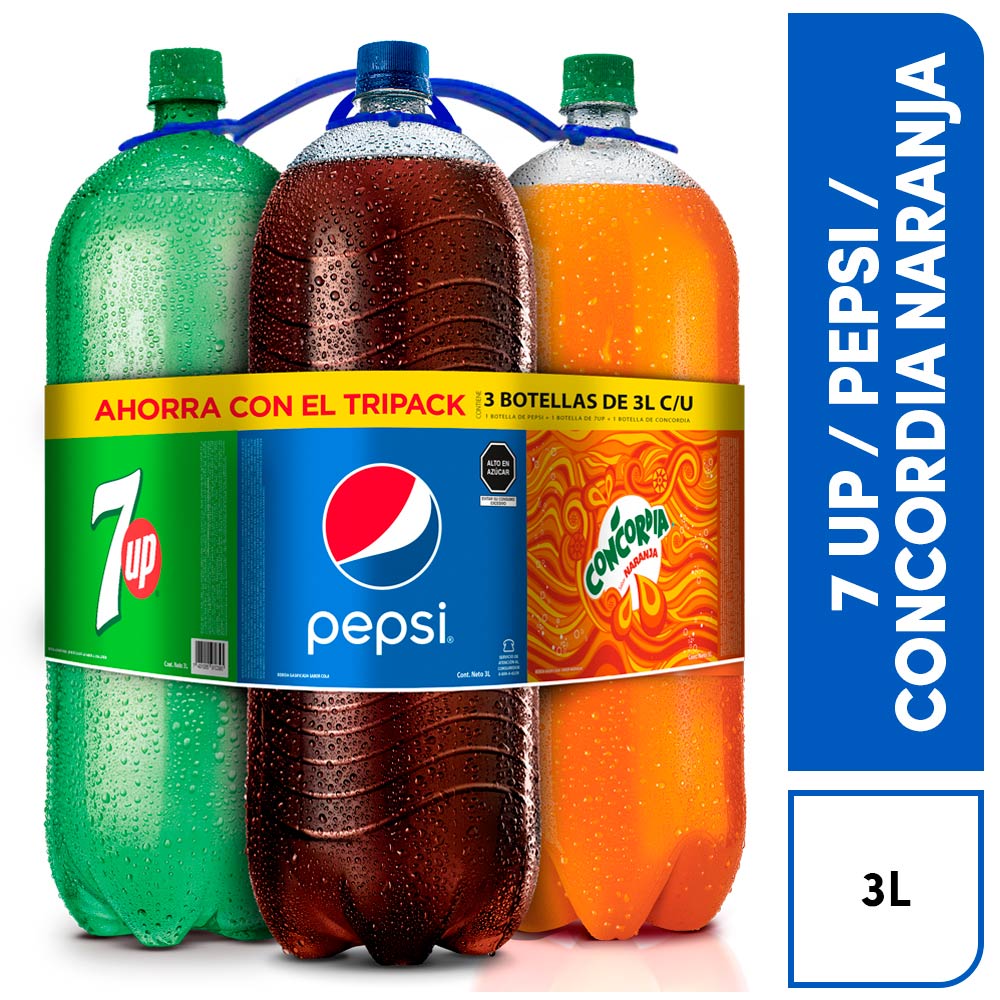 Tripack 7up + Concordia Naranja + Pepsi 3 L c/u - Metro.pe