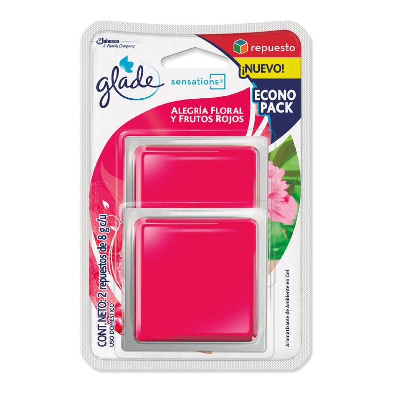 Aromatizador en Gel Glade Sensations Alegría Floral y Frutos Rojos Repuesto 8 g Pack 2 unid ...