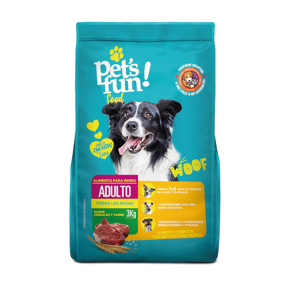Alimento para Perros Adulto Pet's Fun Cereales y Carne 3kg - Metro.pe