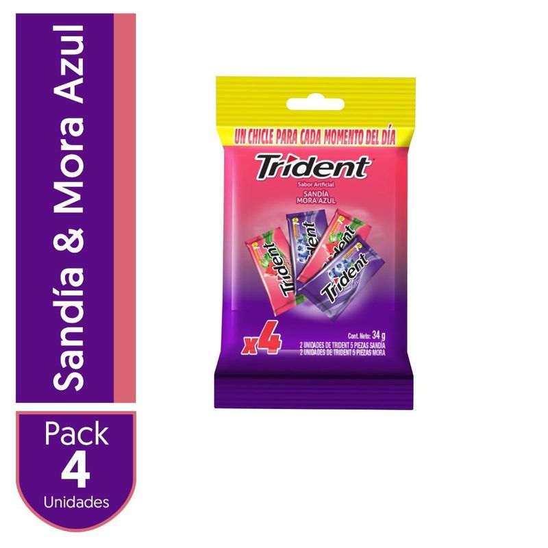 Fourpack Chicle Trident Sandía & Mora Azul 34g - Metro.pe
