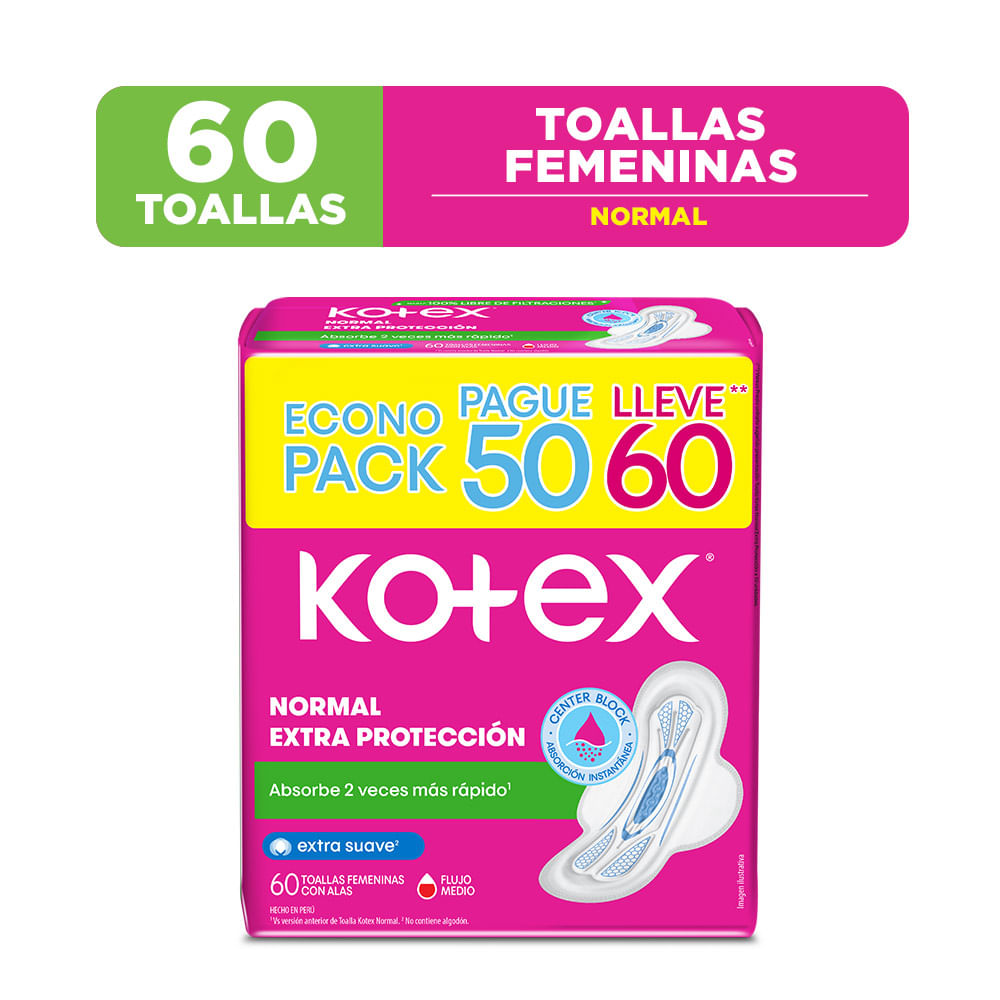 Toallas Higiénica Kotex Normal 60un - Metro.pe