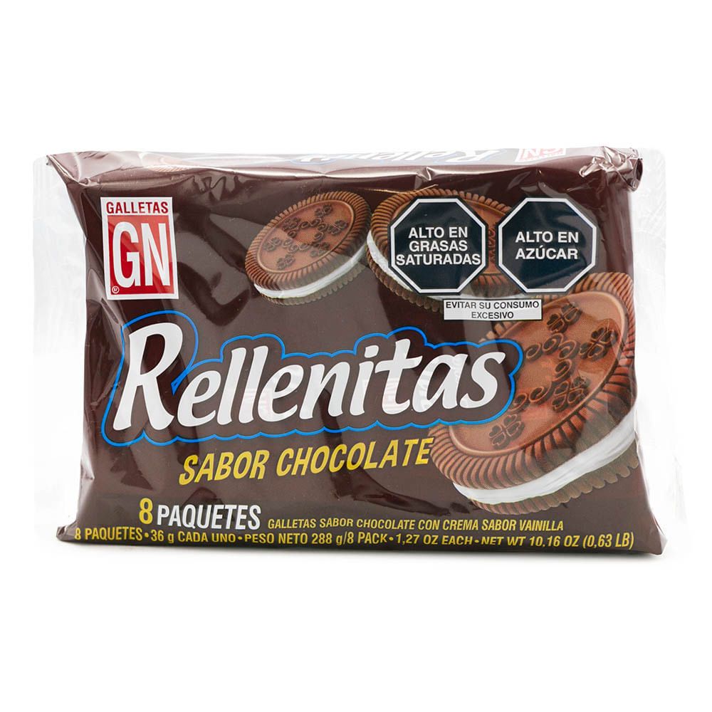 Pack x8 Galletas Rellenitas Sabor Chocolate 36g - Metro.pe