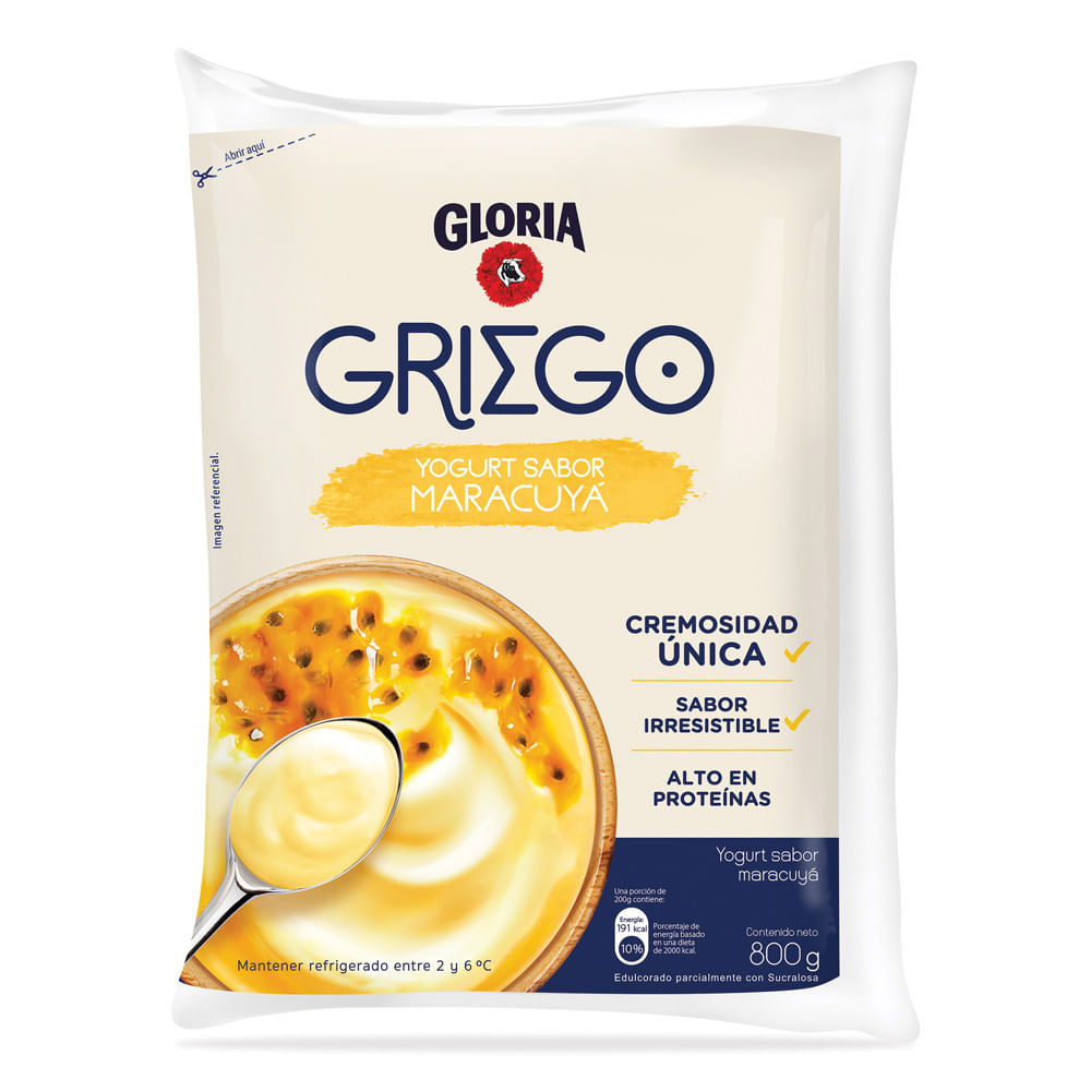 Yogurt Gloria Griego Sabor Maracuyá Bolsa 800g - Metro.pe