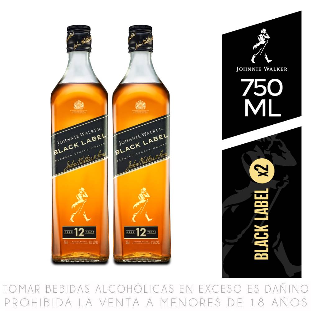 Pack x2 Whisky Johnnie Walker Black Label 12 Años Botella 750ml - Metro.pe