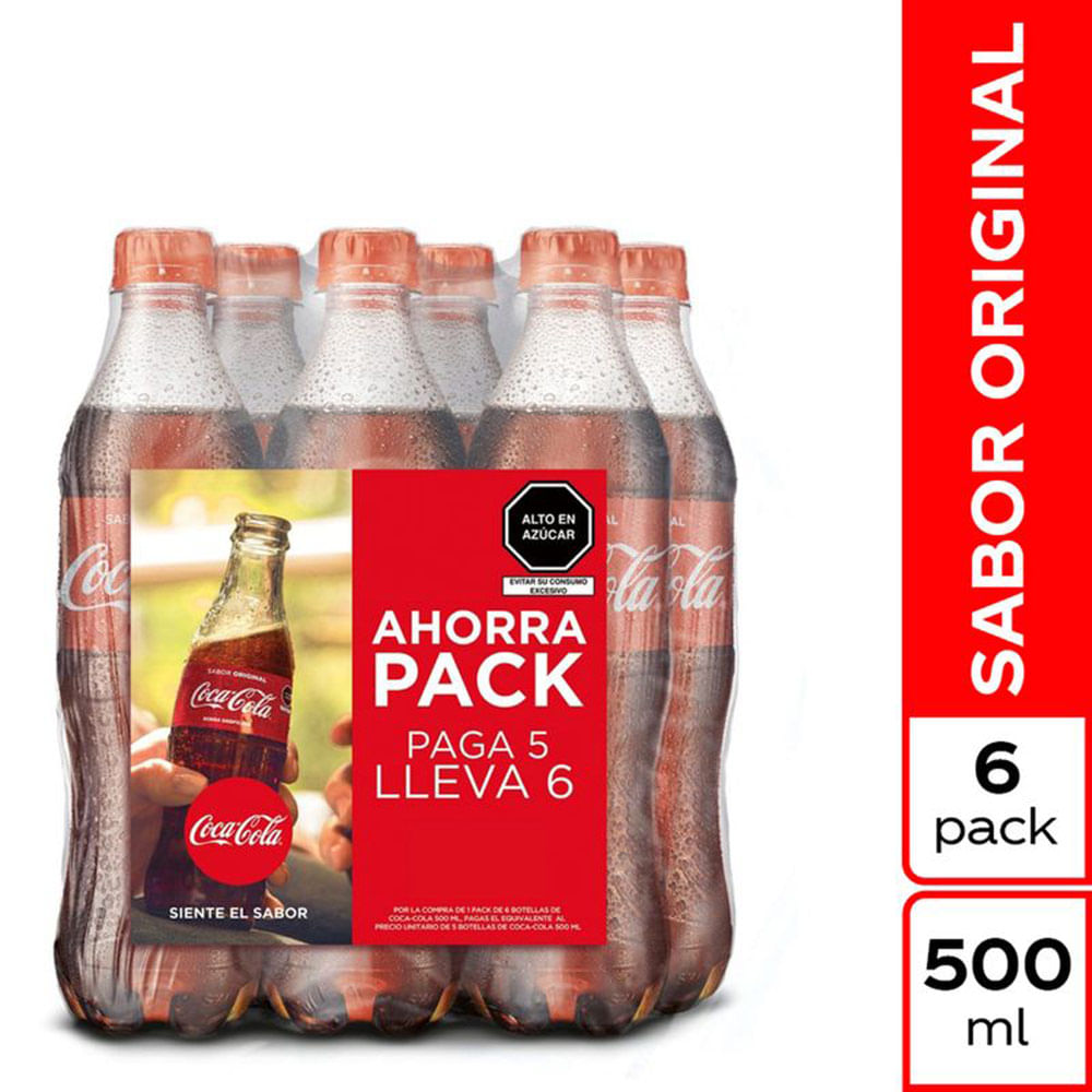 Sixpack Gaseosa Coca Cola Sabor Original Botella 500ml - Metro.pe