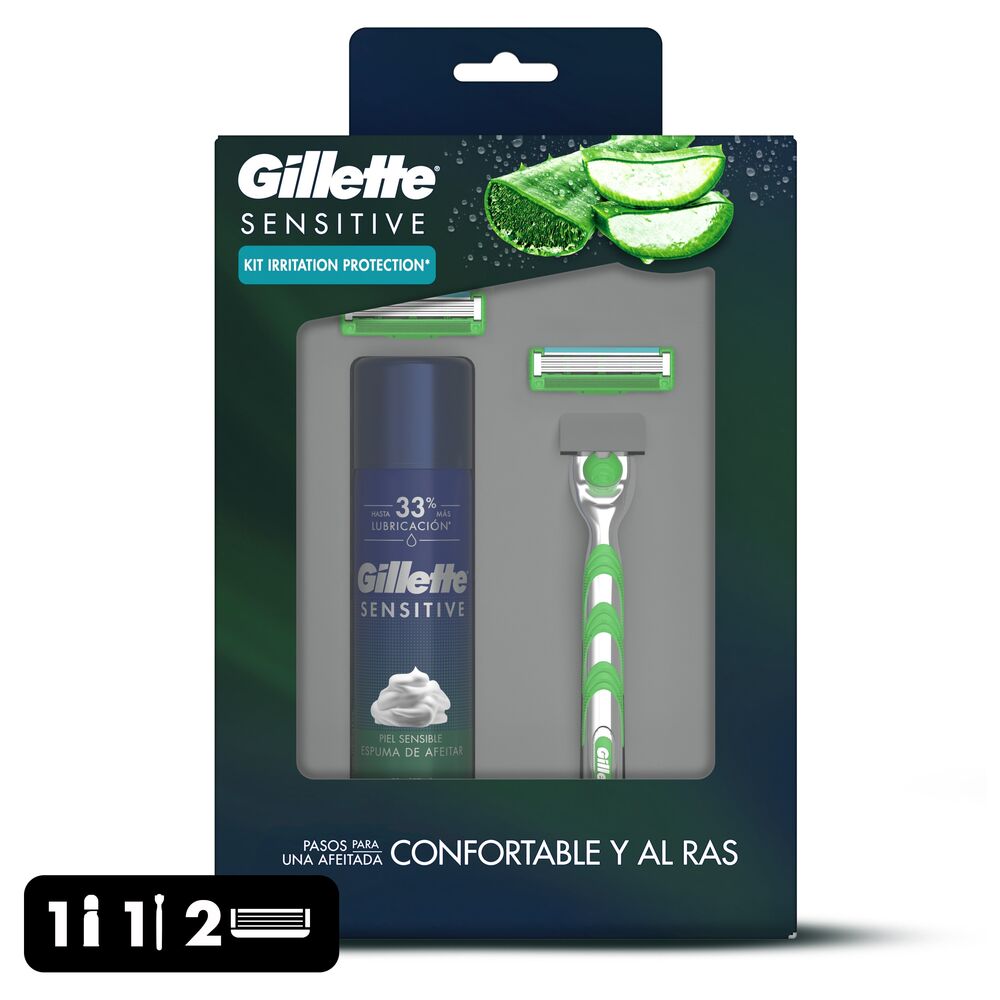 Pack Gillette Sensitive: Máquina de Afeitar + Repuesto + Espuma 56g ...