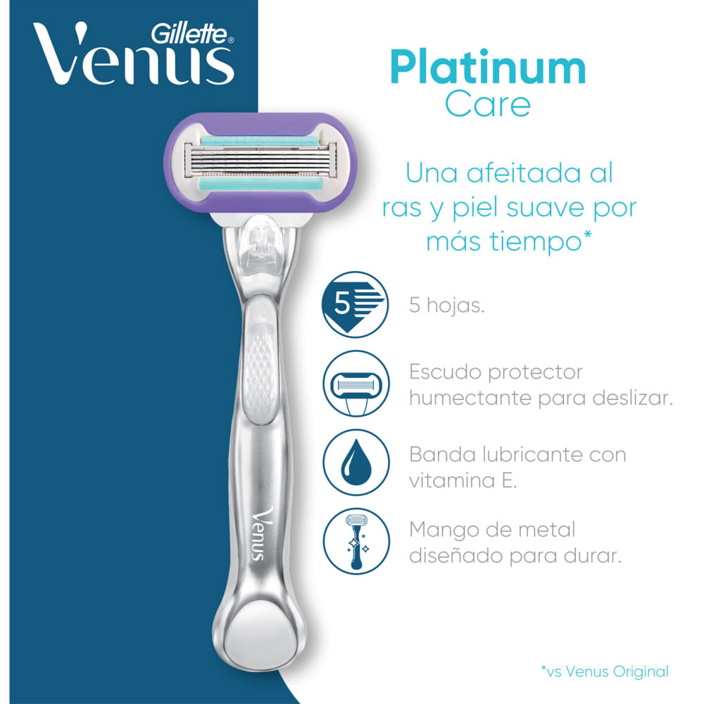 Máquina de Afeitar Recargable Gillette Venus Platinum Care + Repuesto ...