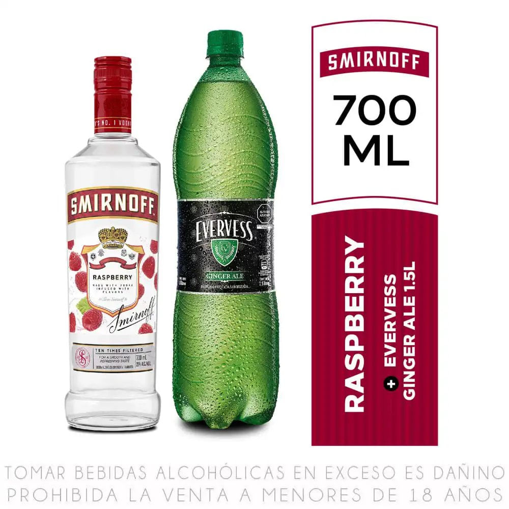 Vodka Smirnoff Watermelon Botella 700ml + Ginger Ale Evervess Botella 1 ...