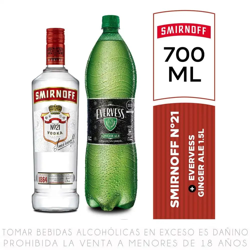 Vodka Smirnoff N°21 Botella 700ml + Ginger Ale Evervess Botella 1.5L ...