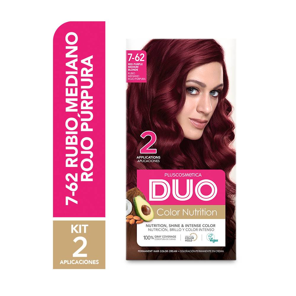 Tinte para Cabello Duo Color Nutrition 7-62 Rubio Mediano Rojo Púrpura ...