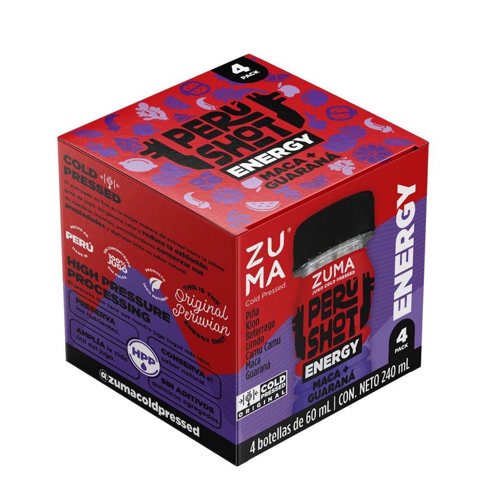 Fourpack Jugo Cold Pressed Zuma Perú Shot Energy Botella 60ml - Metro.pe