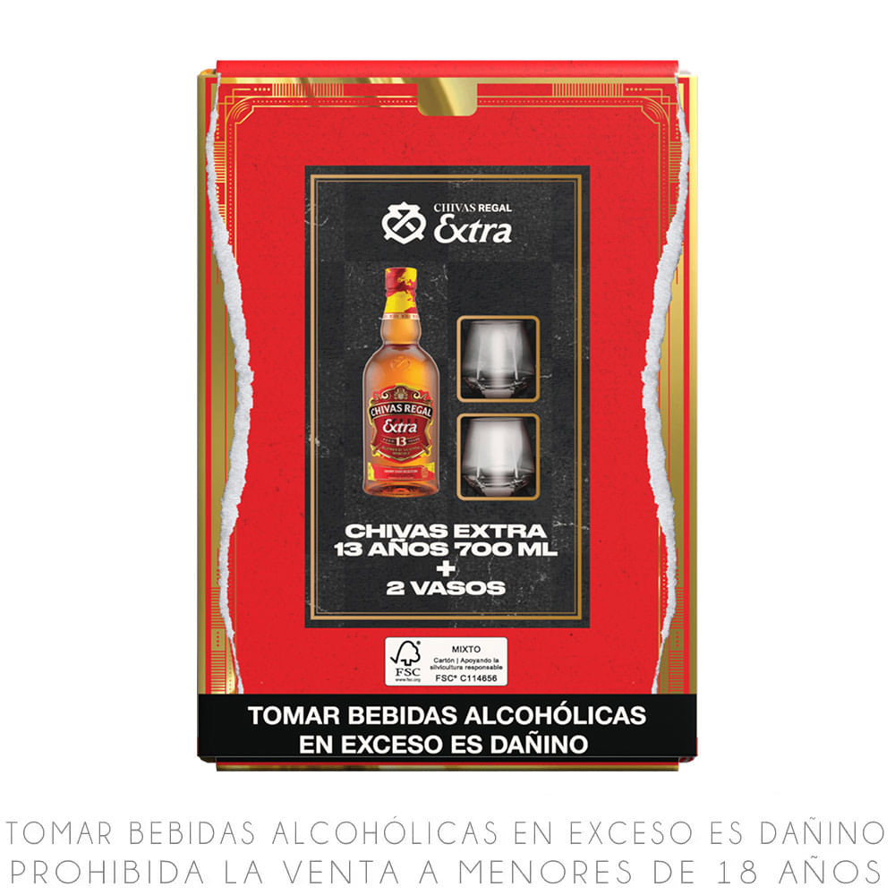 Whisky Chivas Regal Extra 13 Años Botella 700ml + 2 Vasos - Metro.pe