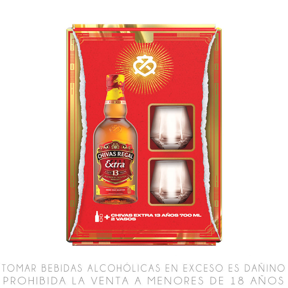 Whisky Chivas Regal Extra 13 Años Botella 700ml + 2 Vasos - Metro.pe