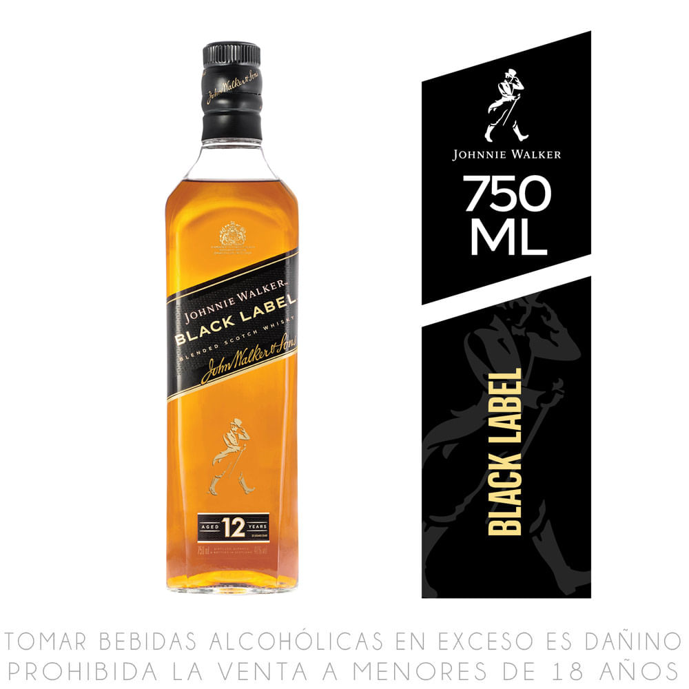 Whisky Johnnie Walker Black Label 12 Años Botella 750ml - Metro.pe